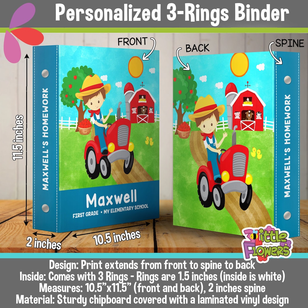 Personalized Farmer Boy Binder - Personalized 3 Ring Binder 2 Inches ...