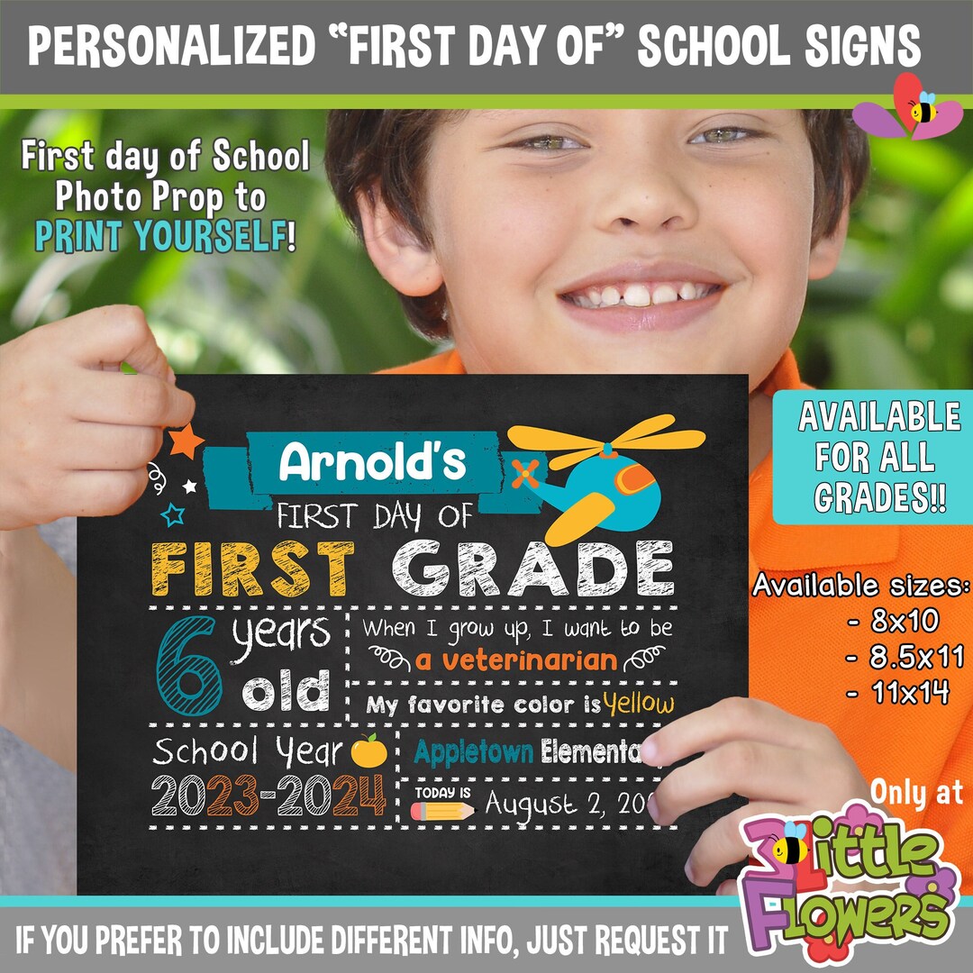 Helicopter First Day of School Sign - Printable First Day of School ...