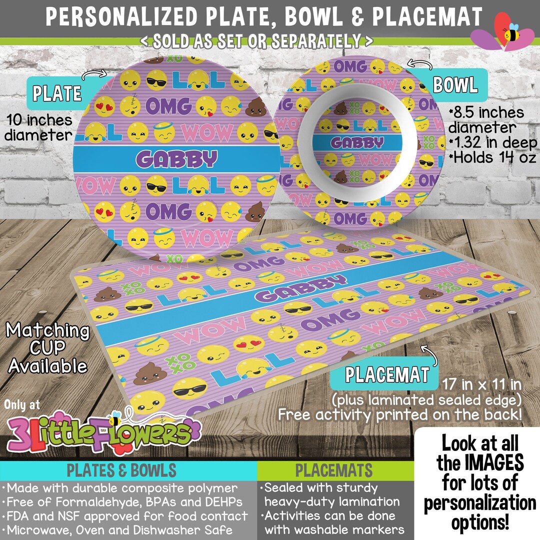 Personalized Emojis Plate and Bowl Set - Personalized Plastic Children ...