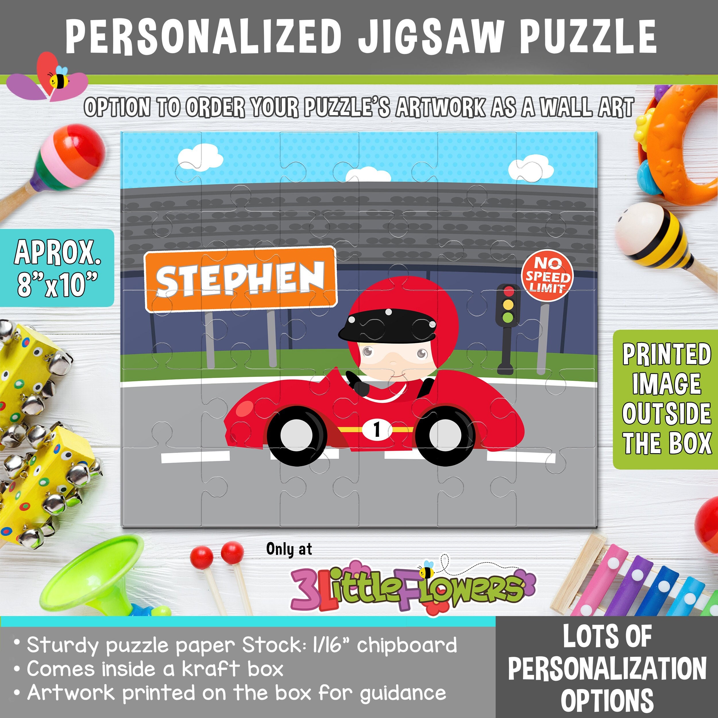 Race Car Puzzle - Personalized 8 X 10 Puzzle - Personalized Name Puzzle ...