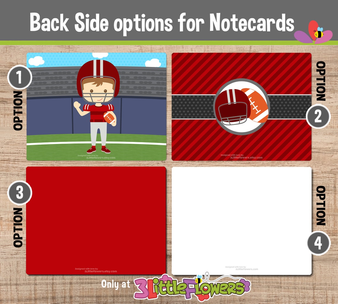 Football Player Note Cards - Set of Personalized Note Cards - Double ...