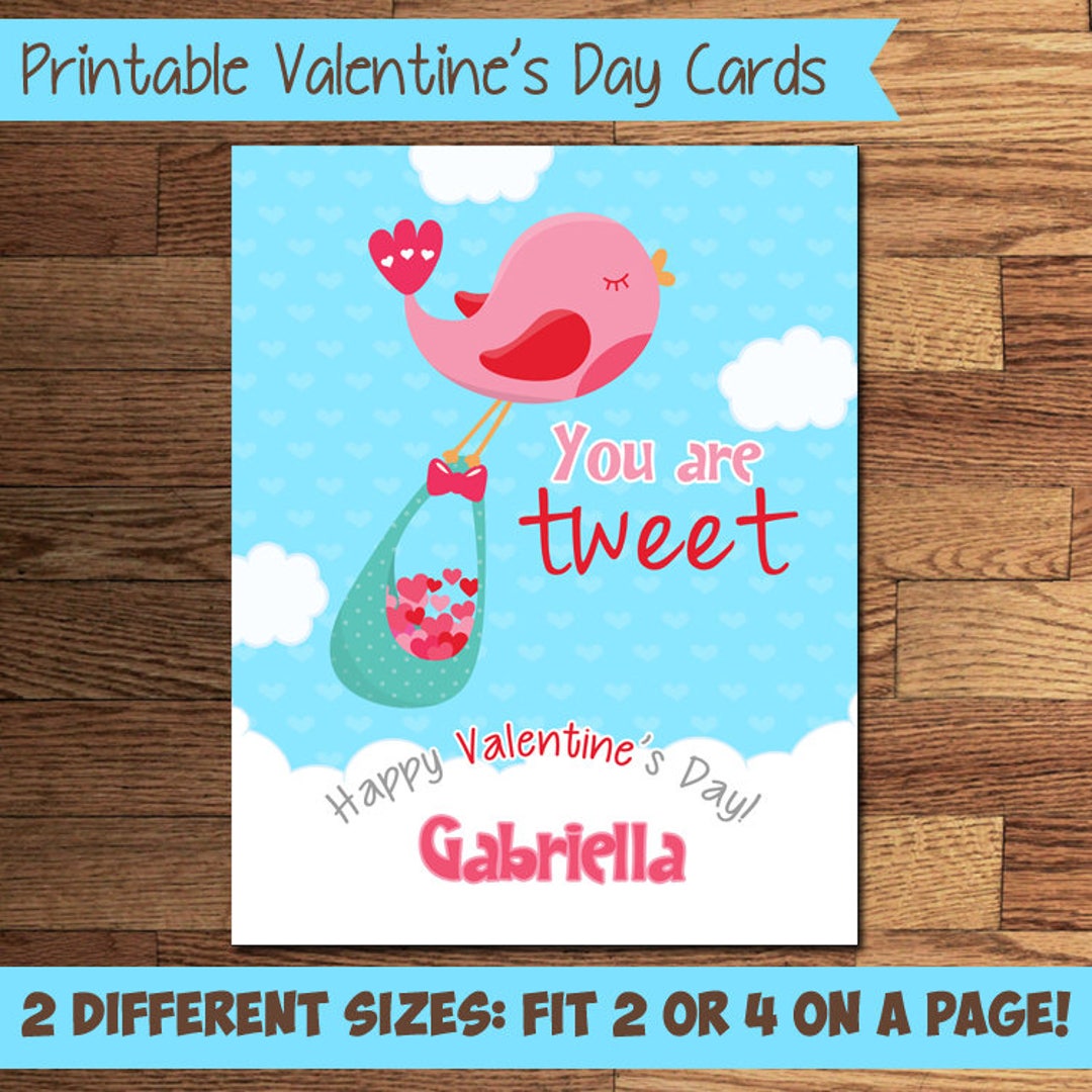 Bird Valentine PRINTABLE Cards Personalized Valentines Cards for Kids ...