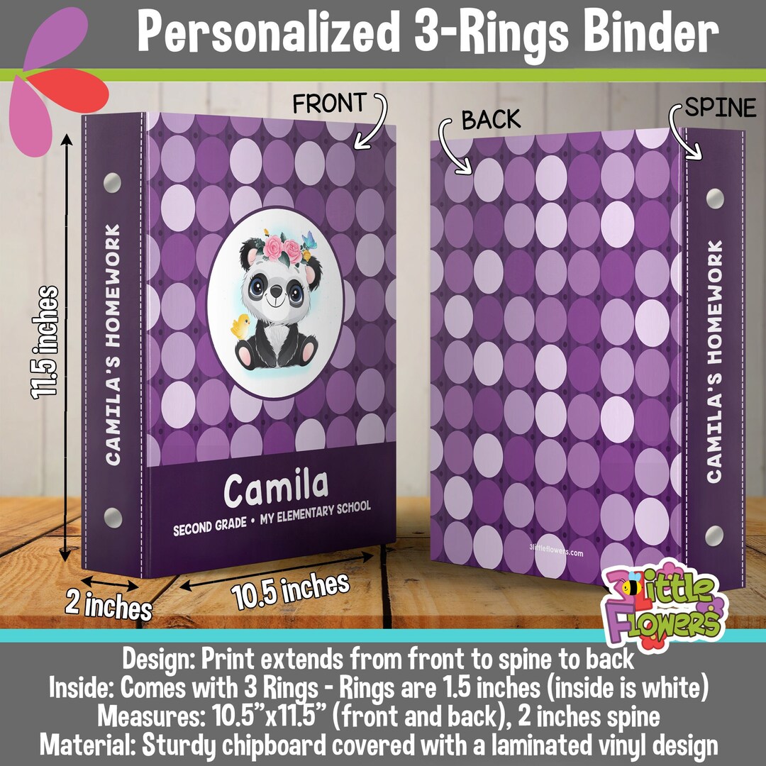 Personalized Panda Binder Personalized 3 Ring Binder 2 Inches ...