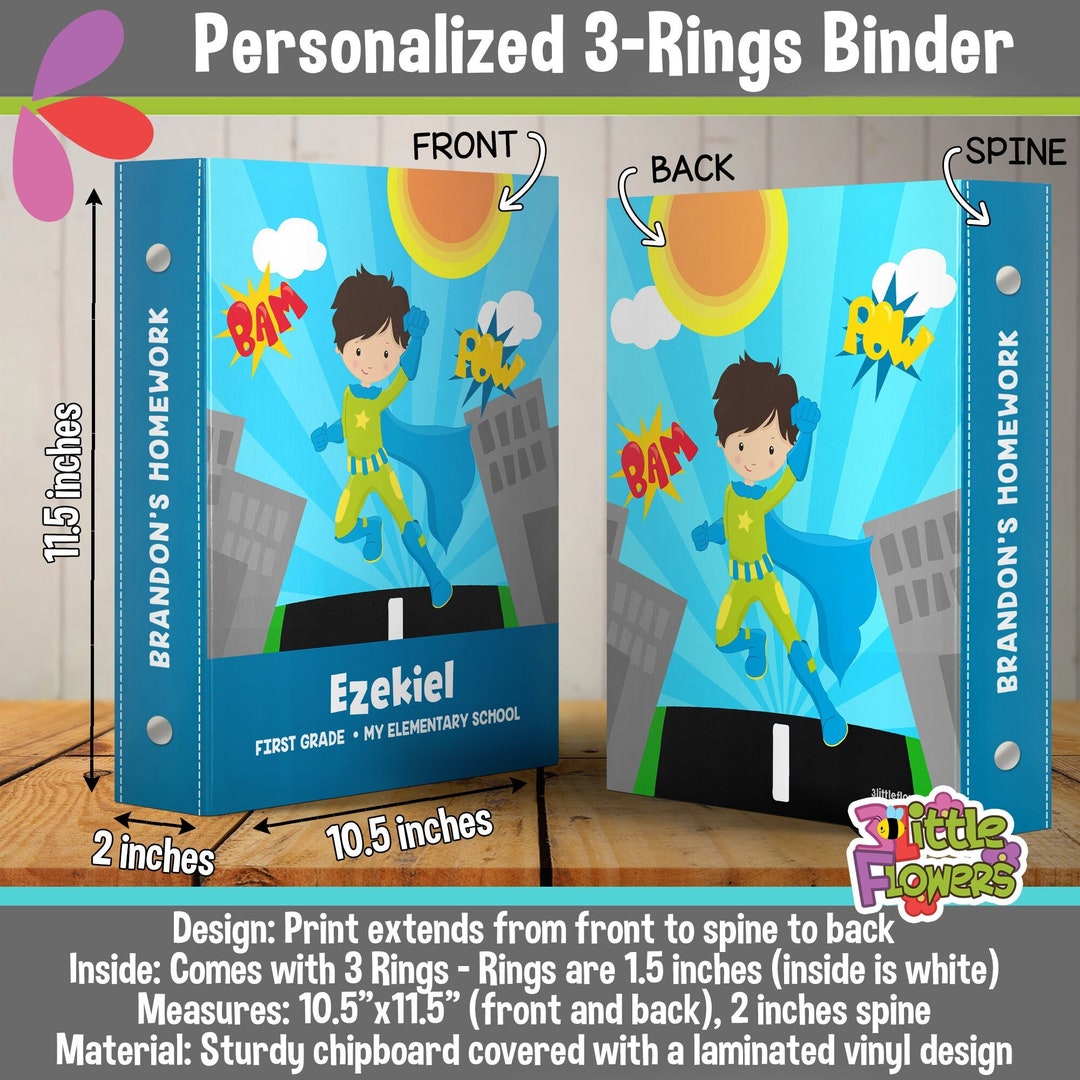 Personalized Superhero Boy Binder - Personalized 3 Ring Binder 2 Inches ...