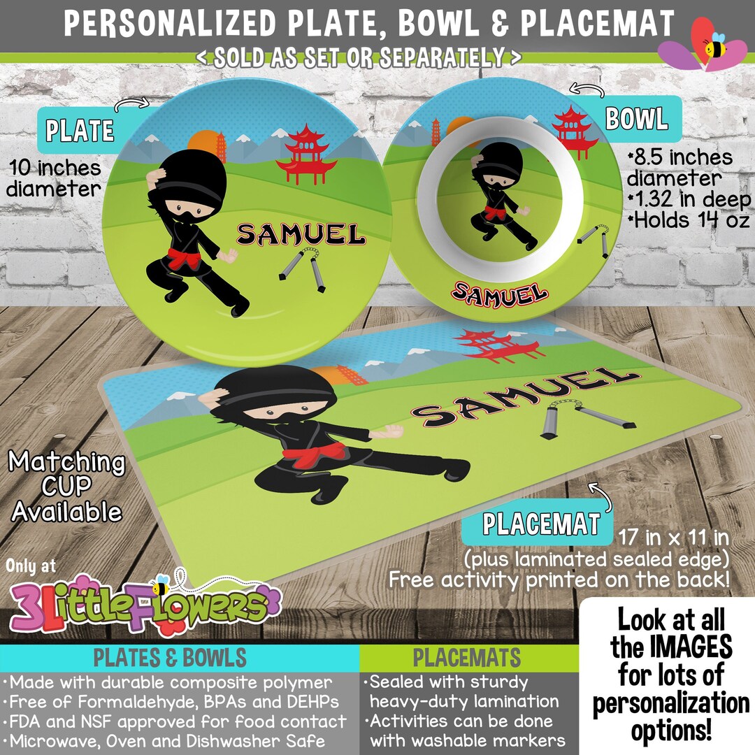 Ninja Plate and Bowl Set - Personalized Plastic Children Plate Cereal ...
