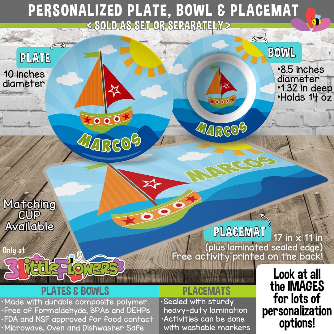 Personalized Sailboat Plate and Bowl Set - Personalized Plastic ...