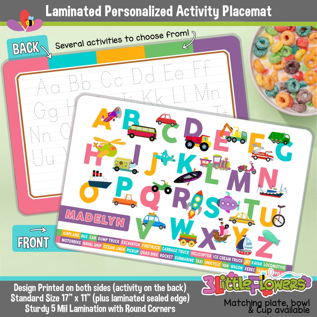 Personalized Transportation Alphabet Placemat - Personalized Placemat ...