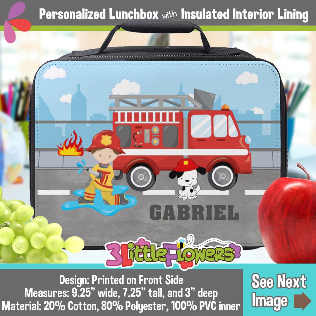 Personalized Firetruck Lunchbox - Personalized Polyester Lunch Box ...