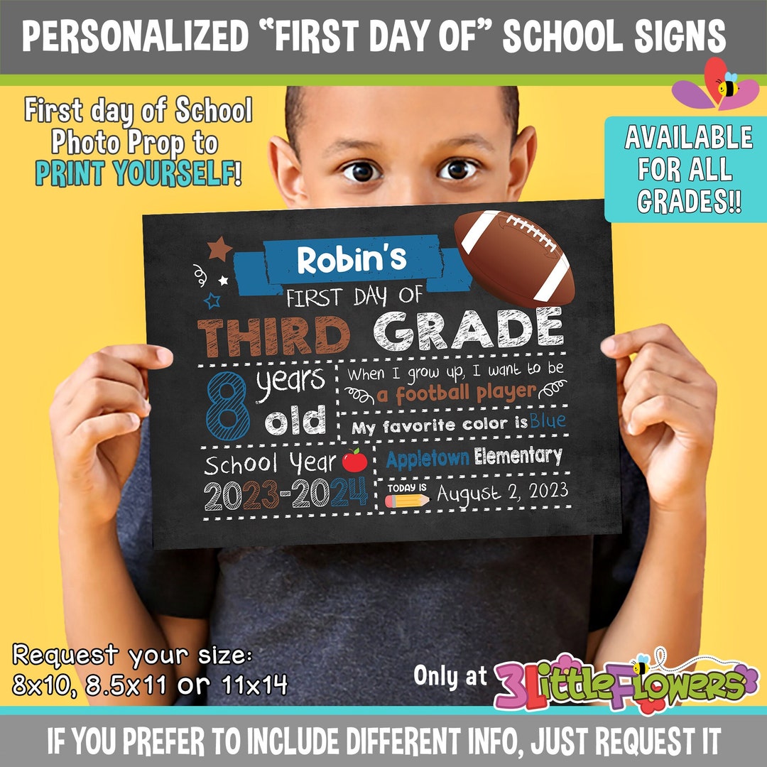 Football Personalized First Day of School Sign - Printable First Day of ...