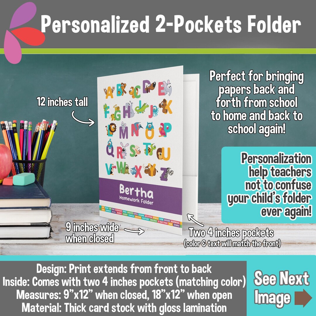 Personalized Alphabet Animals Folder - Personalized 2 Pockets Folder ...