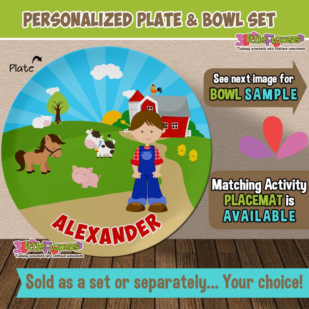 Farmer Plate and Bowl Set Personalized Plastic Children - Etsy