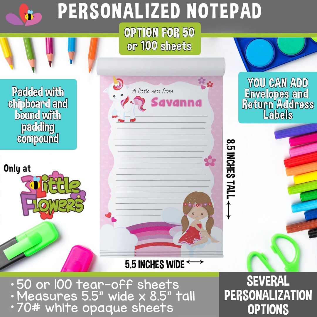 Unicorn and Fairy Notepad - Personalized Notepad - Personalized ...