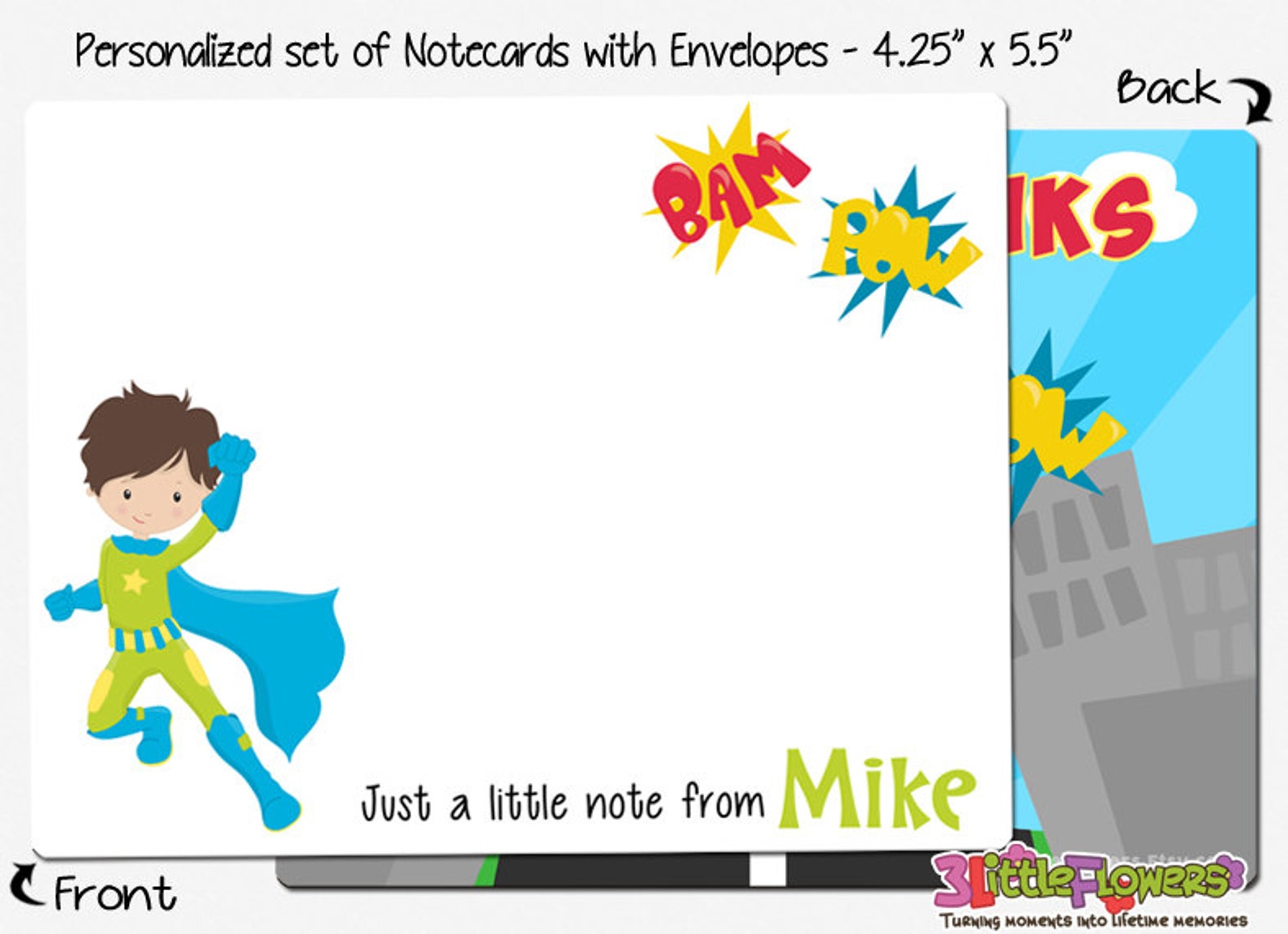 Superhero Note Cards Set of Personalized Note Cards 4.25 | Etsy