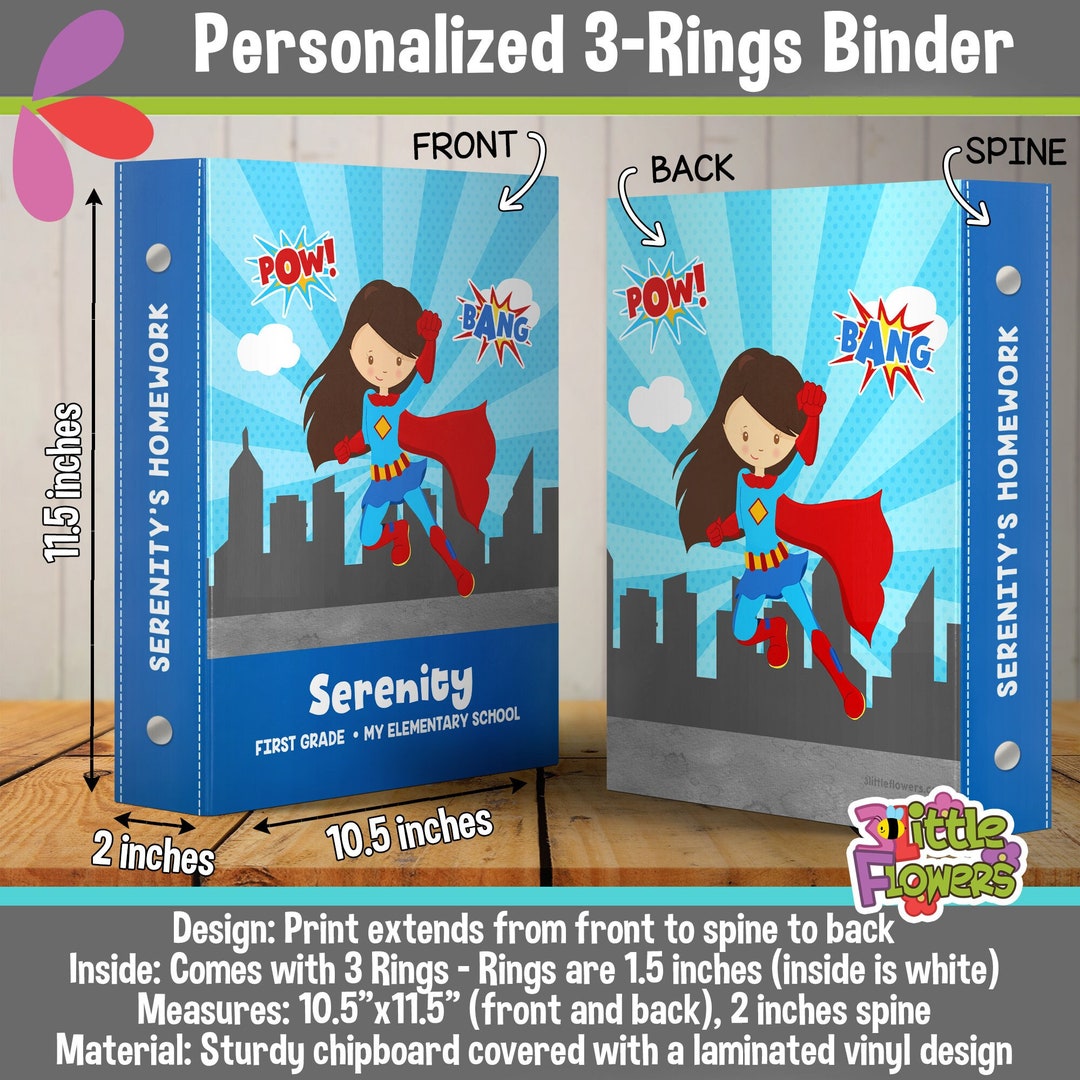 Personalized Superhero Girl Binder - Personalized 3 Ring Binder 2 ...