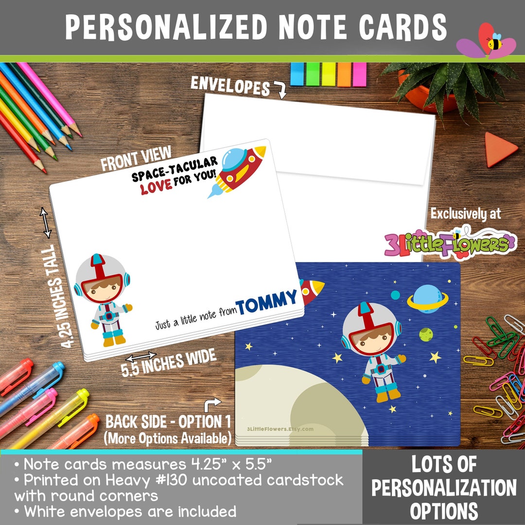 Astronaut Boy Note Cards - Set of Personalized Note Cards - Double ...