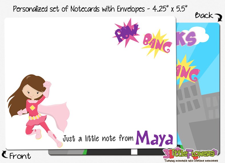 Superhero Note Cards Set of Personalized Note Cards 4.25 - Etsy