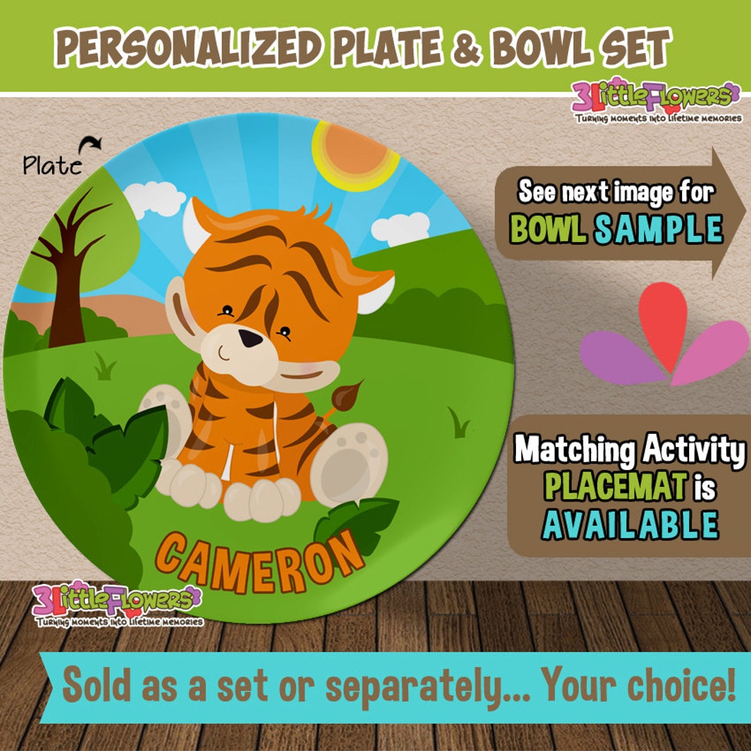 Baby Tiger Plate and Bowl Set Personalized Plastic Children - Etsy