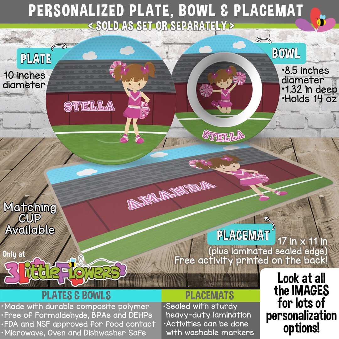 Cheerleader Plate and Bowl Set - Personalized Plastic Children Plate ...