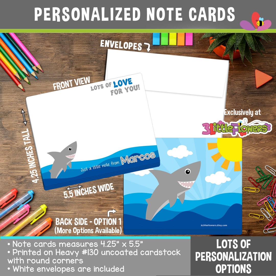 Shark Note Cards - Set of Personalized Note Cards - 4.25” X 5.5 ...