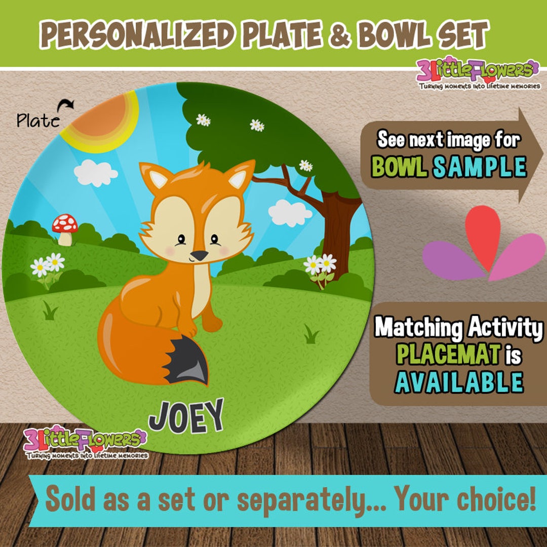Fox Plate and Bowl Personalized Plastic Children Plate - Etsy
