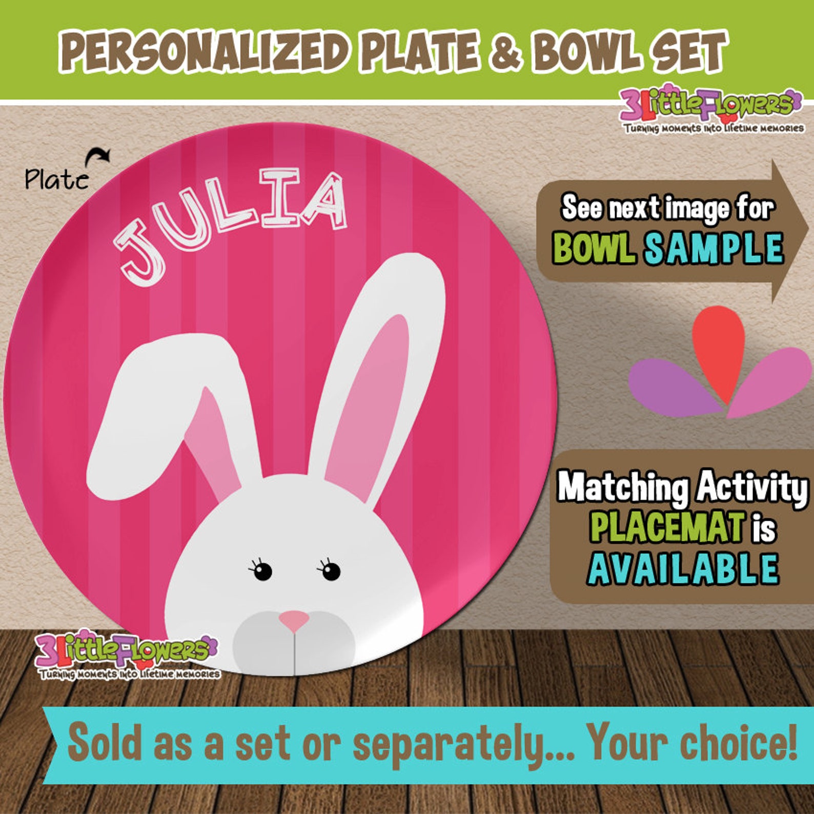 Bunny Ears Plate and Bowl Set Personalized Plastic Children | Etsy