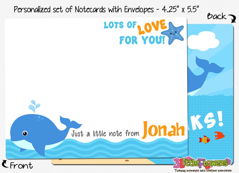 Whale Note Cards Set of Personalized Note Cards 4.25 x | Etsy