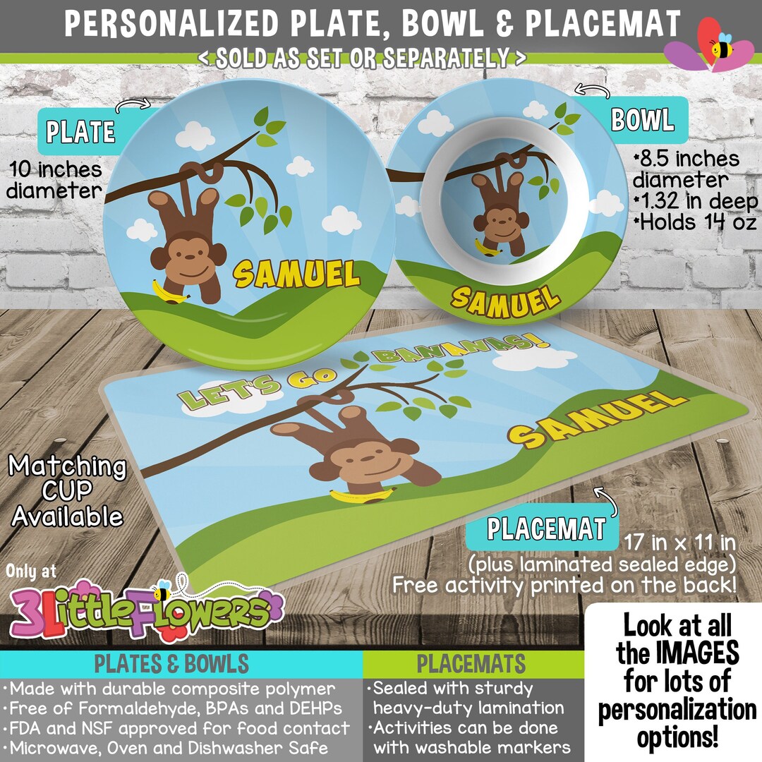 Personalized Monkey Plate and Bowl Set: Jungle Kids Dishes - Etsy