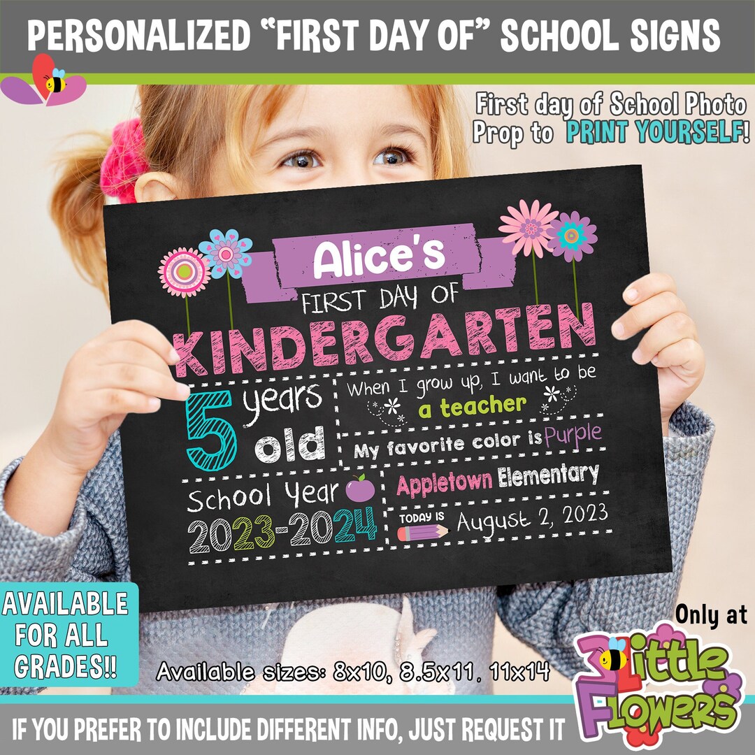 Flowers First Day of School Sign - Printable First Day of School ...