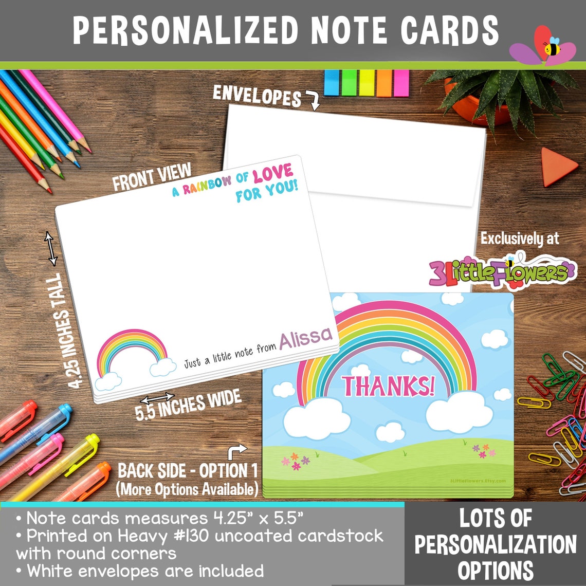 Rainbow Note Cards - Set of Personalized Note Cards - 4.25” X 5.5 ...