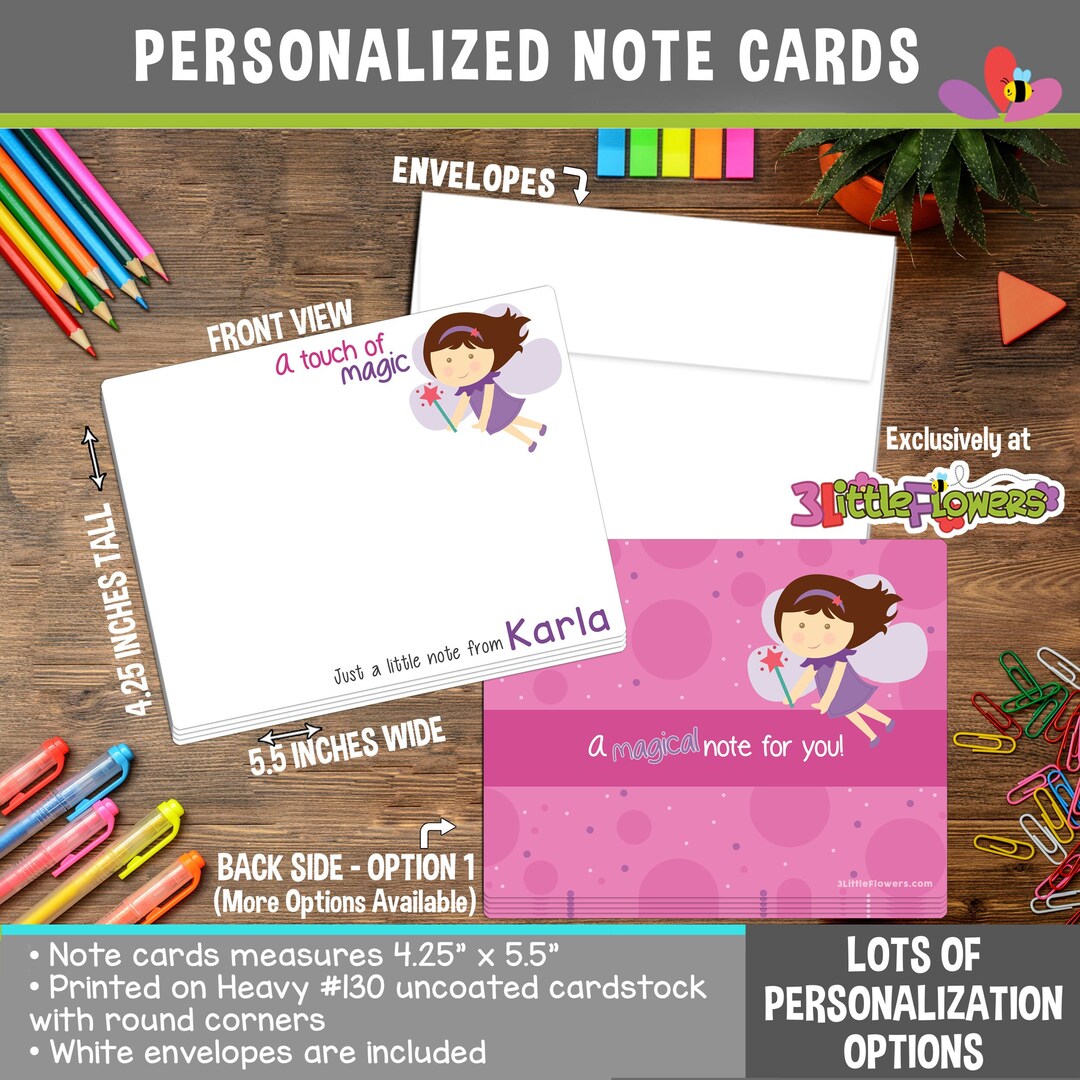 Fairy Note Cards - Set of Personalized Note Cards - 4.25” X 5.5 ...