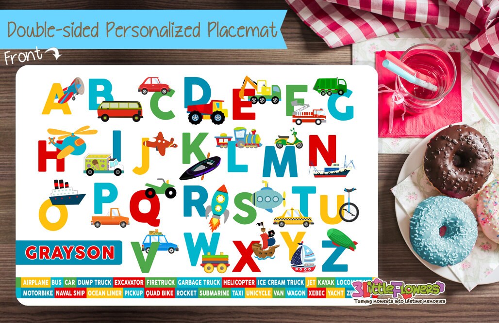 Personalized Transportation Alphabet Placemat Personalized - Etsy