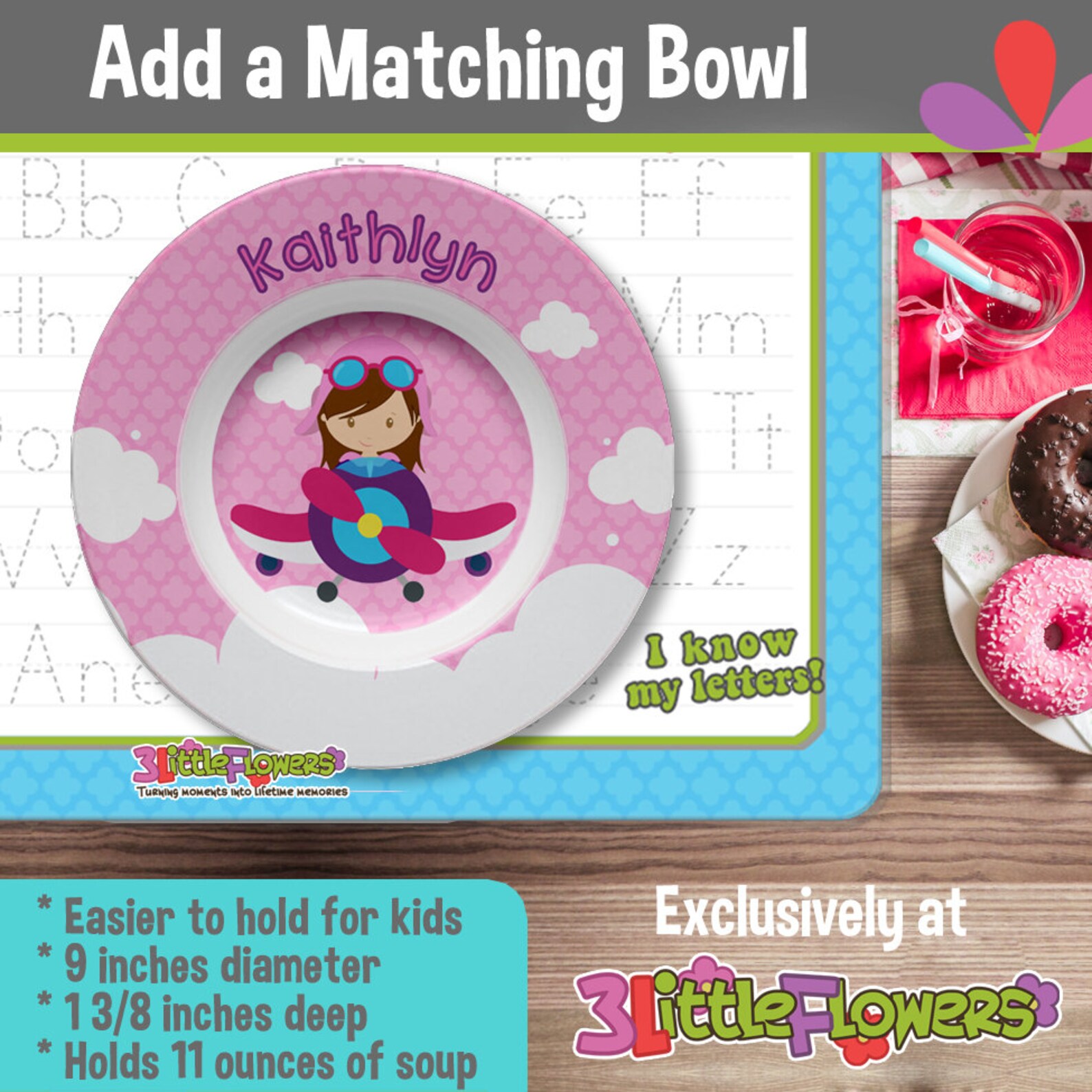 Girl Pilot Plate and Bowl Set Personalized Plastic Children | Etsy