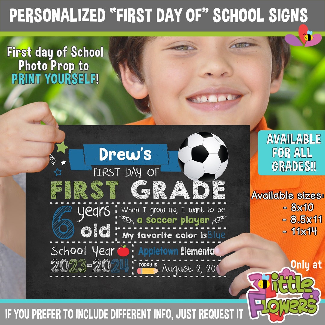 Soccer Personalized First Day of School Sign - Printable First Day of ...