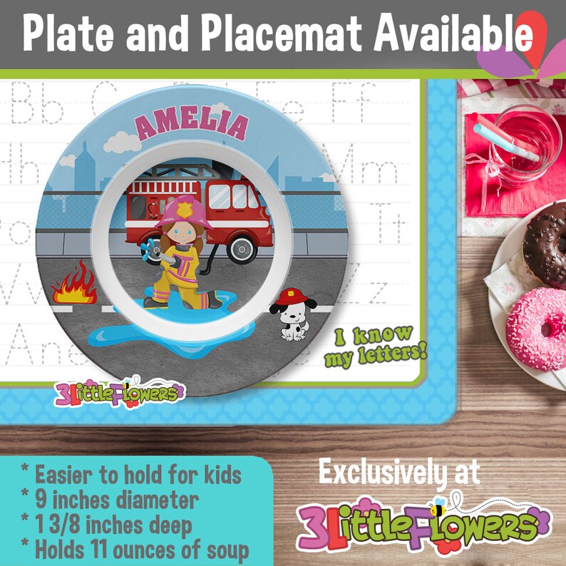 Girl Firefighter Plate and Bowl Set Personalized Plastic - Etsy