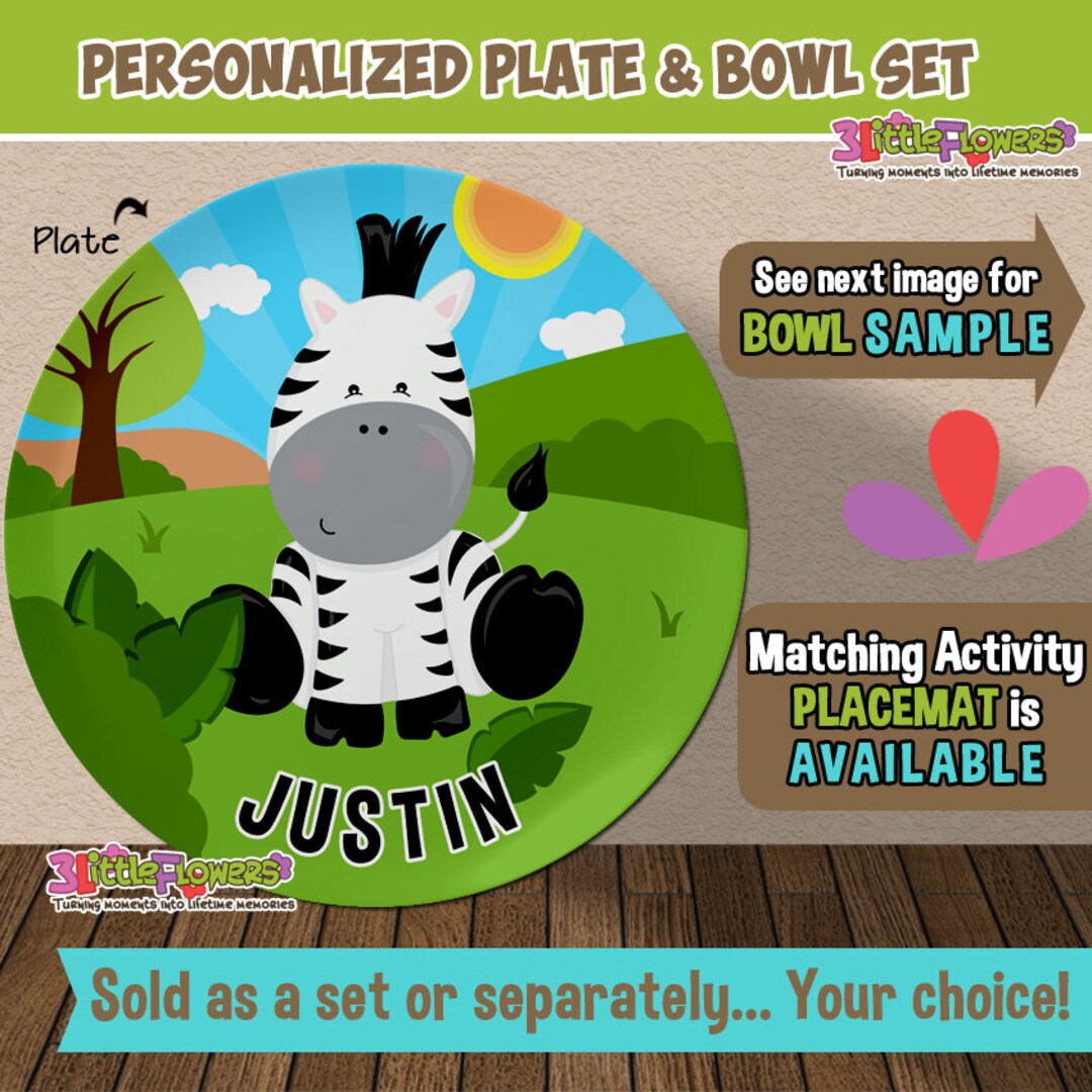 Baby Zebra Plate and Bowl Set Personalized Plastic Children - Etsy