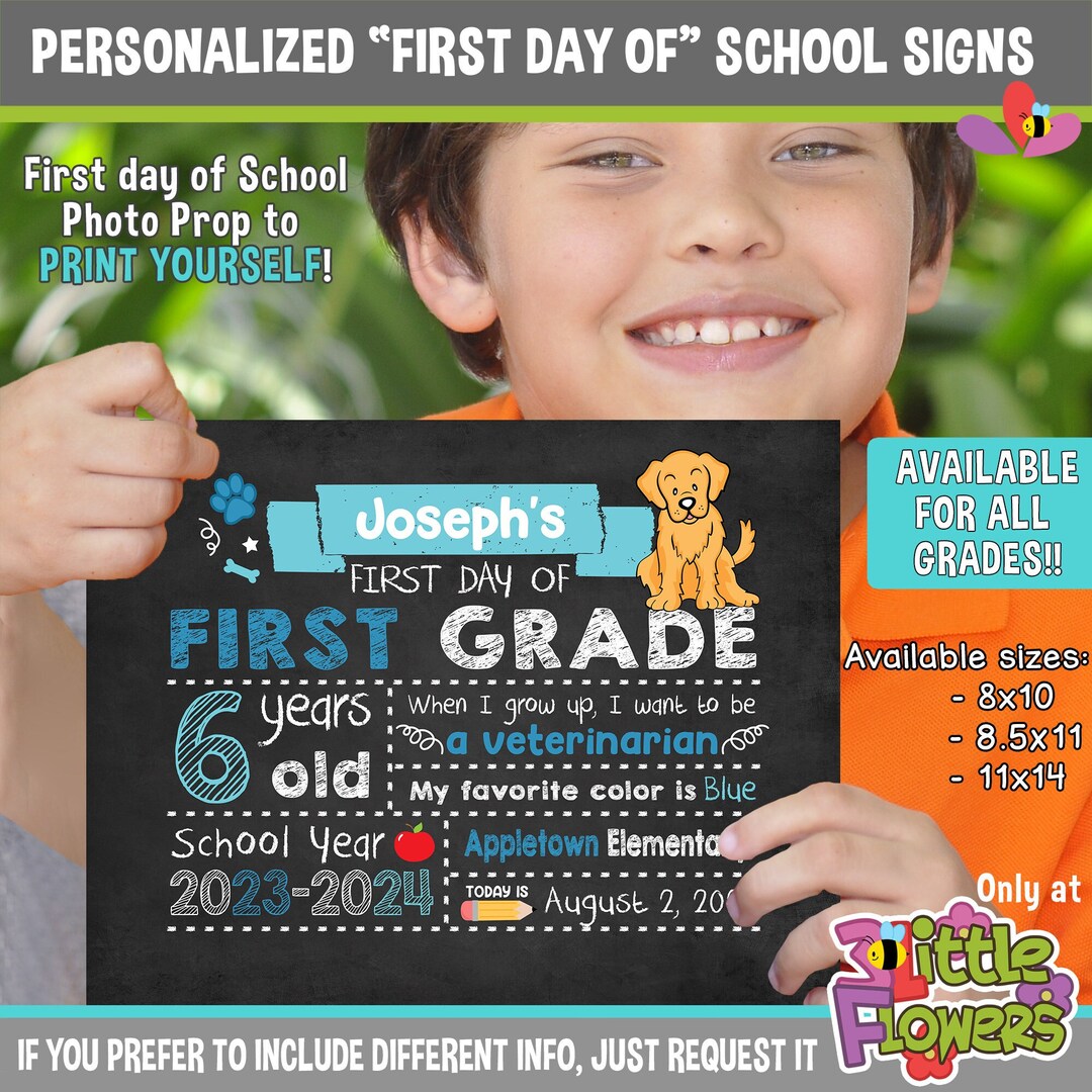 Dog First Day of School Sign Printable First Day of School Chalkboard ...