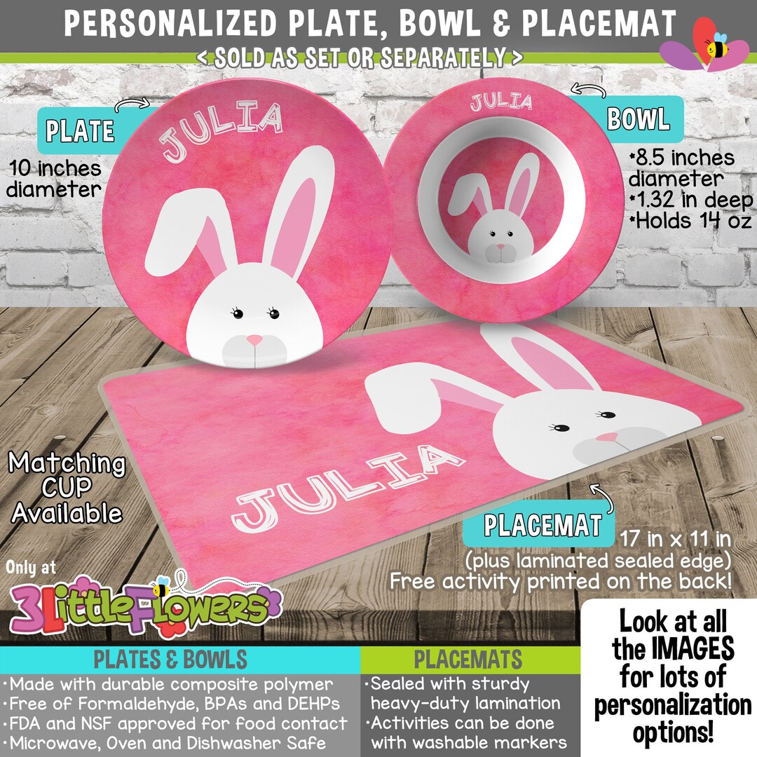 Bunny Ears Plate and Bowl Set - Personalized Plastic Children Plate and ...