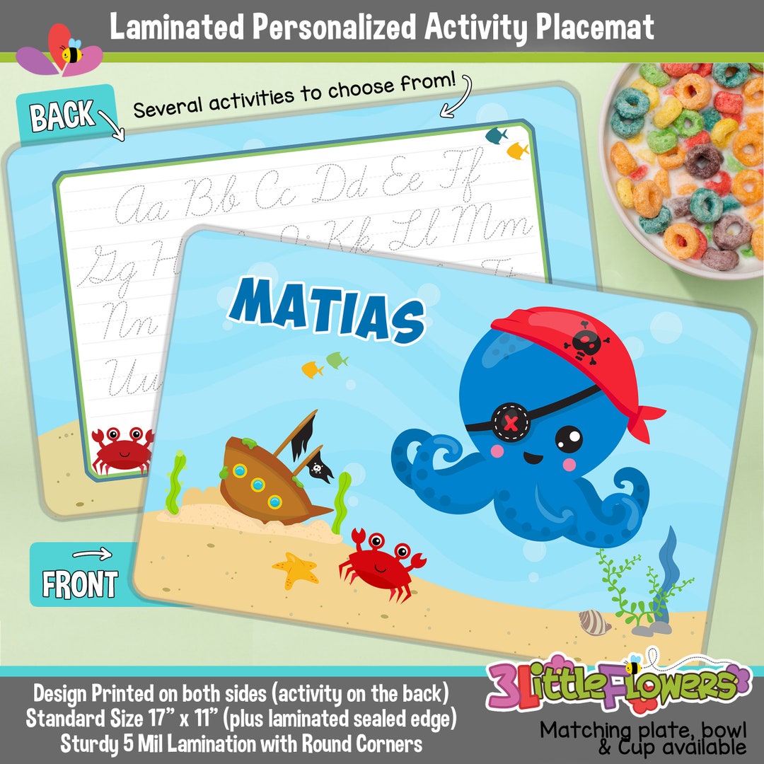 Personalized Pirate Octopus Placemat - Personalized Placemat for Kids ...