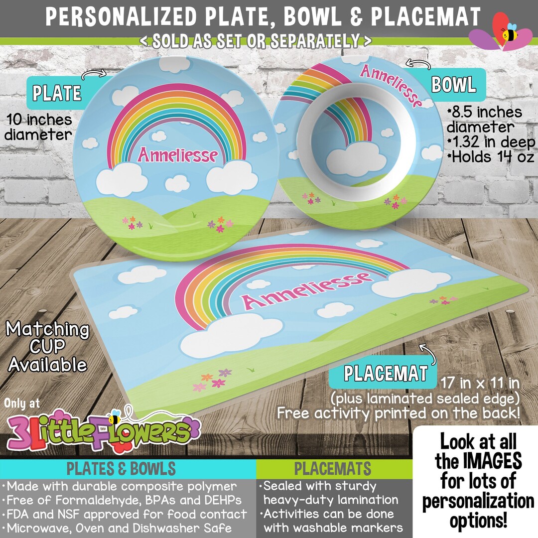 Personalized Rainbow Plate and Bowl Set - Personalized Plastic Children ...