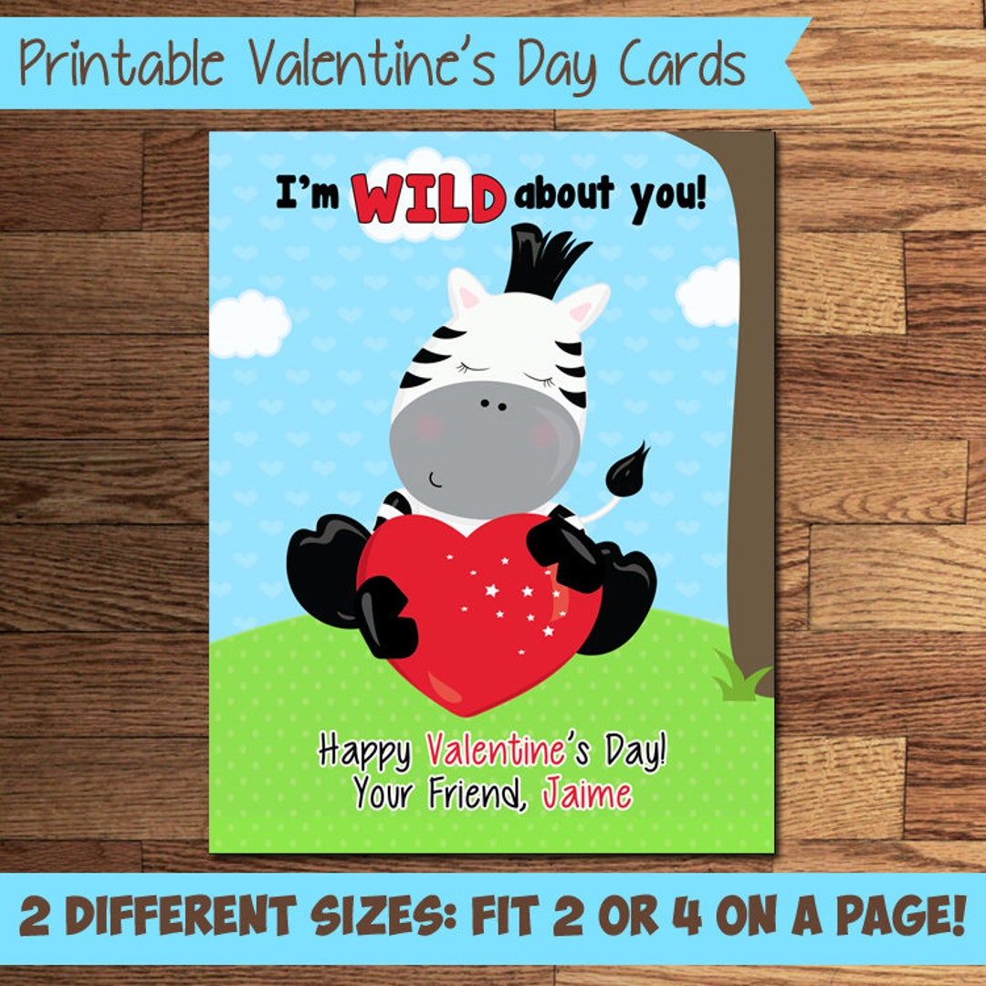 Zebra Valentine PRINTABLE Cards Personalized Valentines Cards for Kids ...