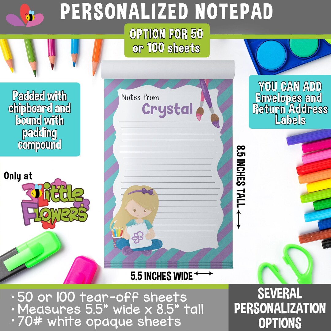 Artist Girl Notepad - Personalized Notepad - Personalized Children ...