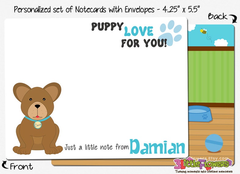 Puppy Note Cards Set of Personalized Note Cards 4.25 X - Etsy