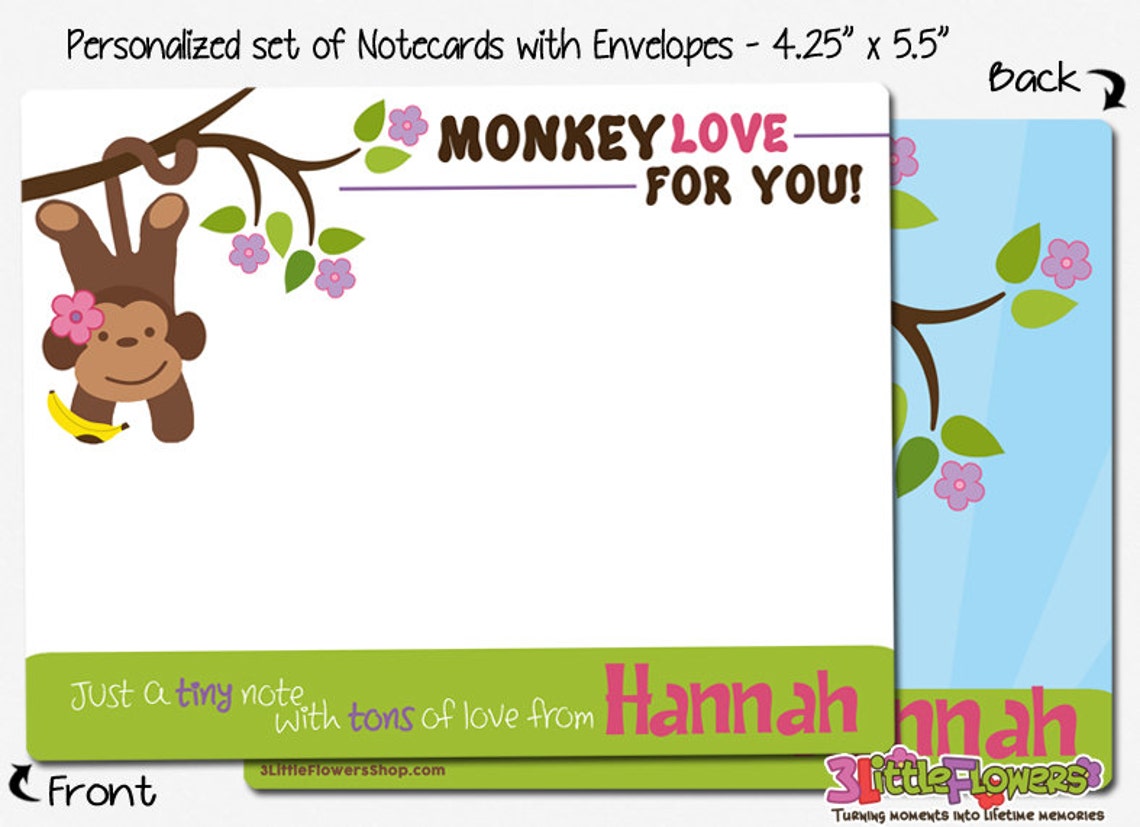 Girl Monkey Note Cards Set of Personalized Note Cards - Etsy
