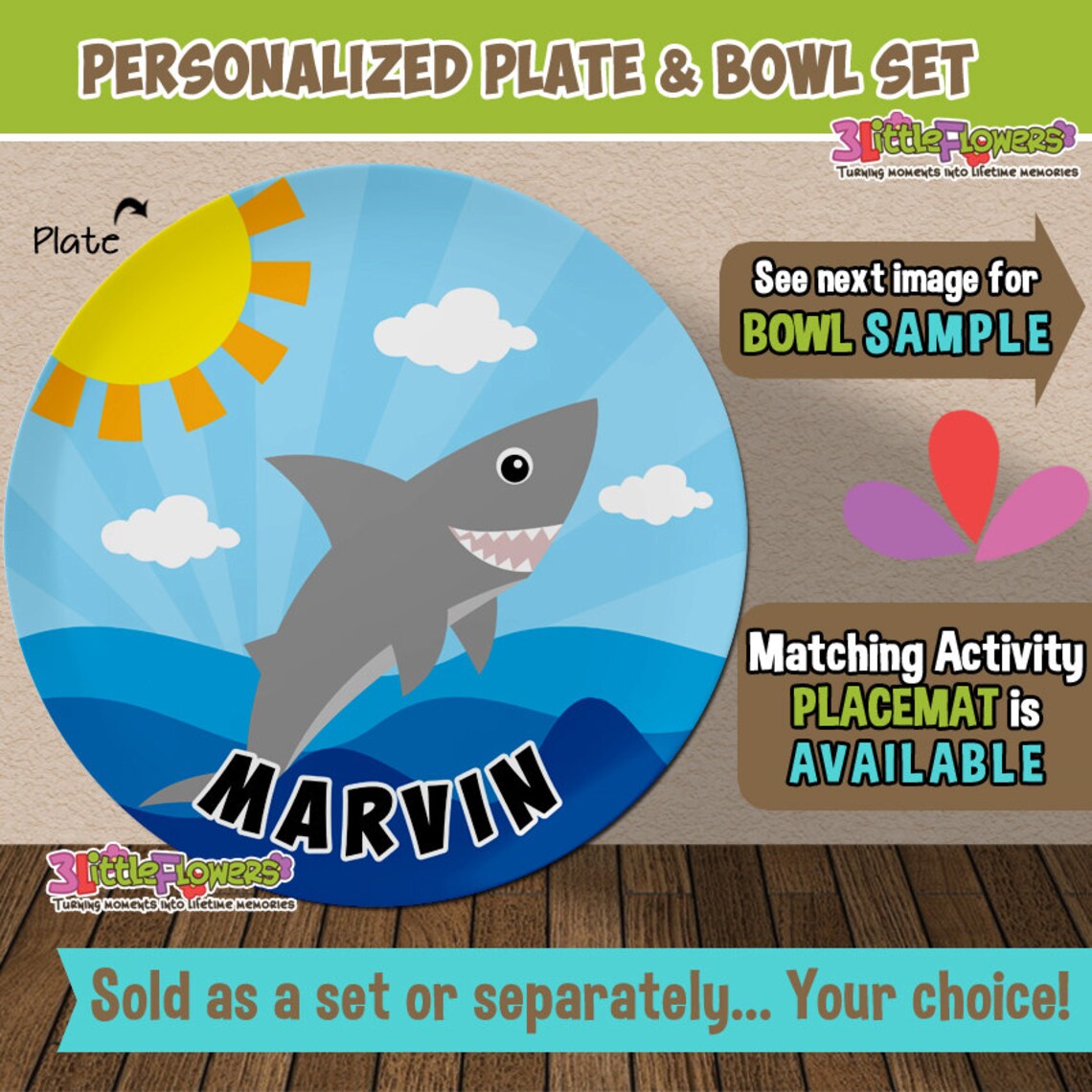Personalized Shark Plate and Bowl Set Personalized Plastic - Etsy