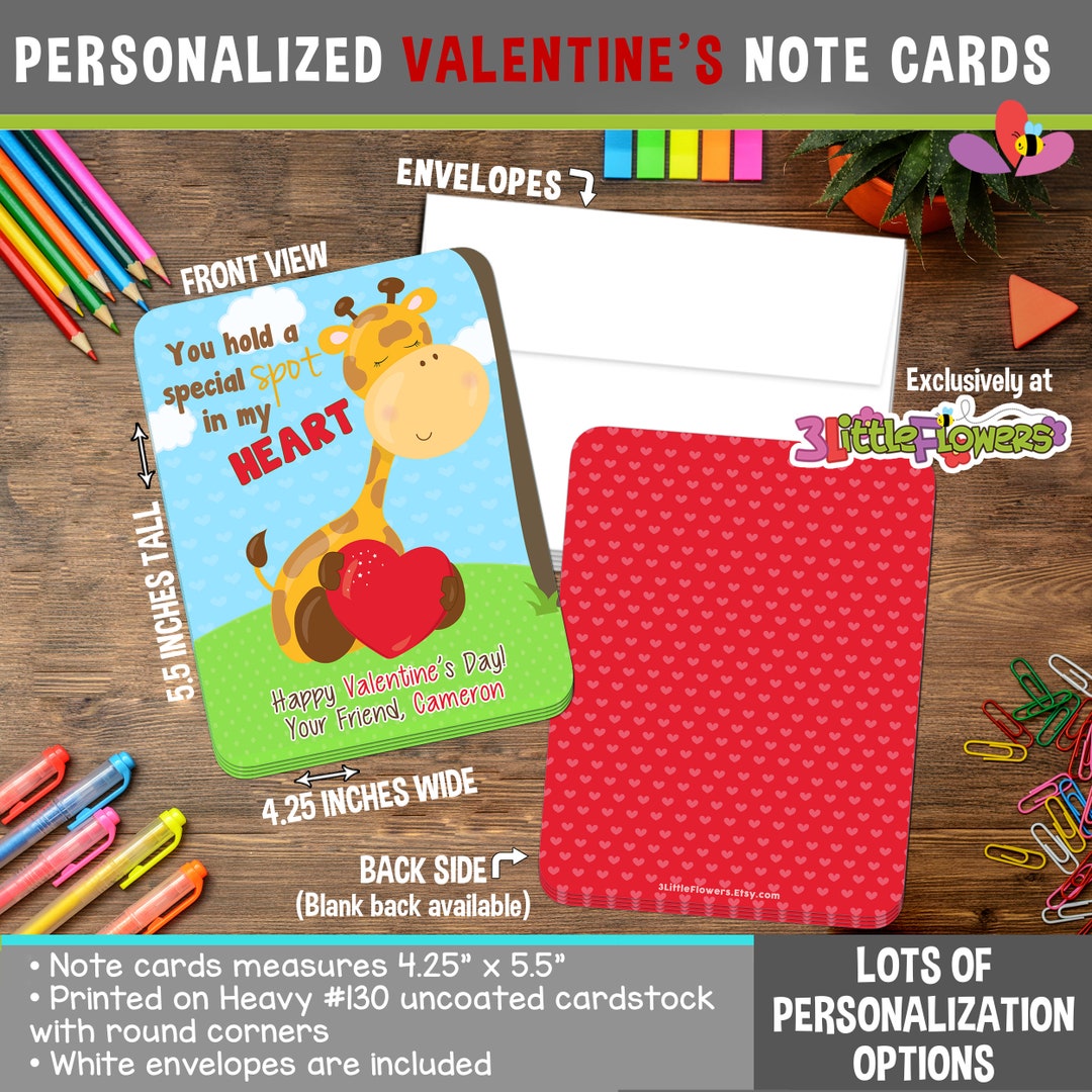 Giraffe Valentine Printed Note Cards Personalized Valentines Cards for ...