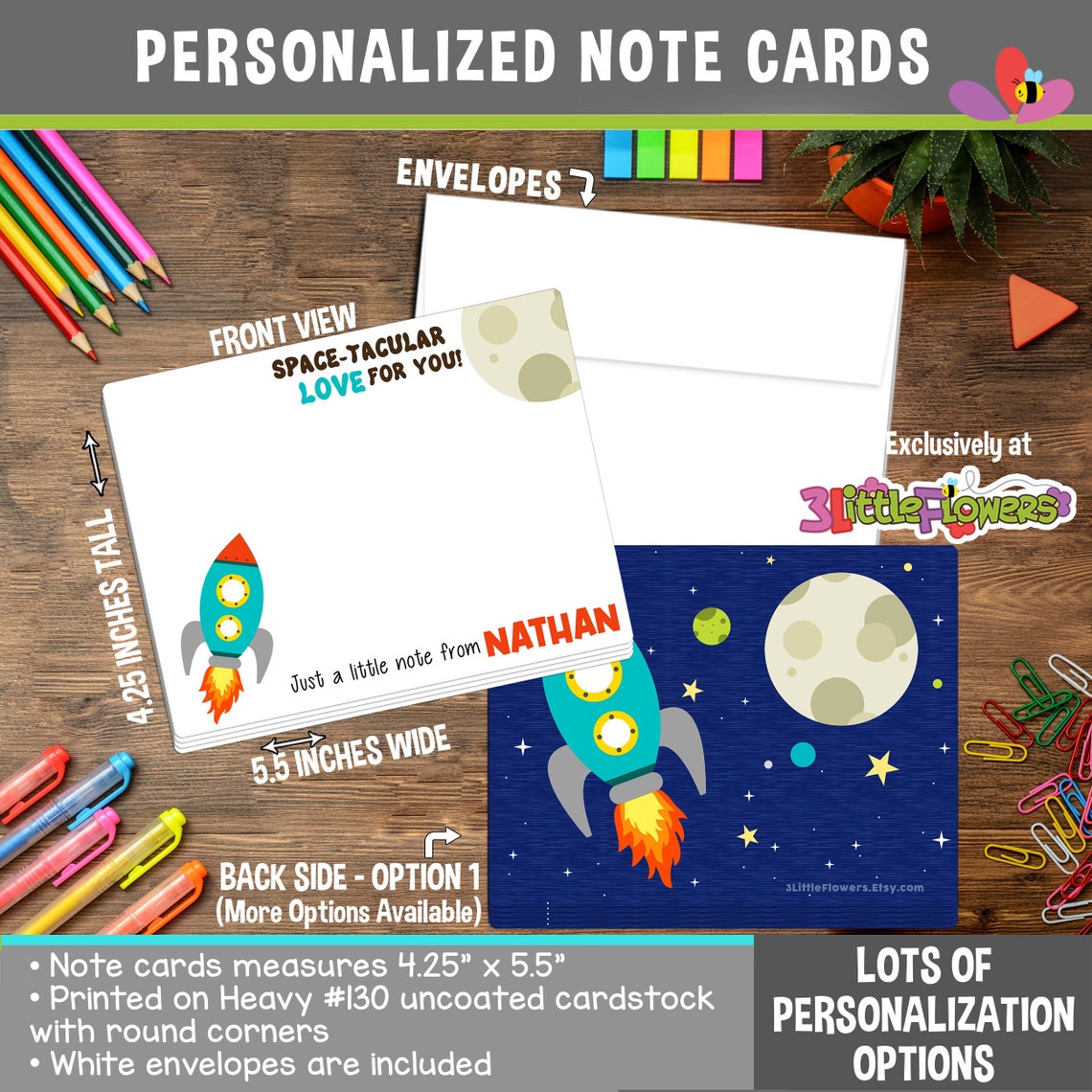 Spaceship Note Cards - Set of Personalized Note Cards - 4.25 X 5.5 ...