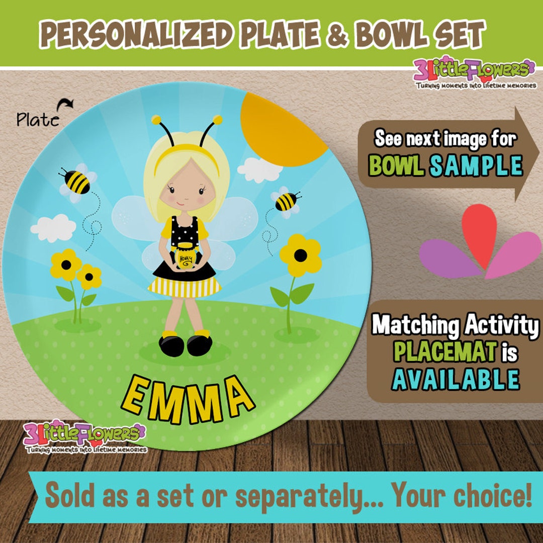 Bee Plate and Bowl Set Personalized Plastic Children Plate - Etsy