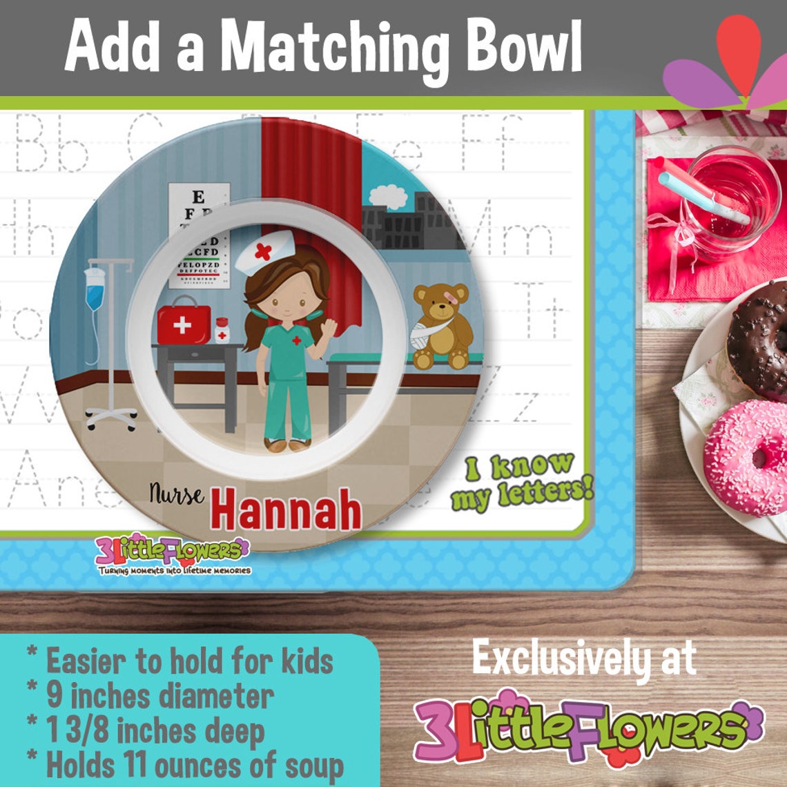 Girl Nurse Plate and Bowl Set Personalized Plastic Children - Etsy