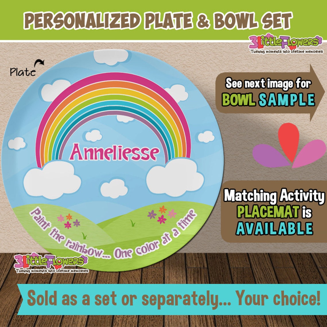 Personalized Rainbow Plate and Bowl Set Personalized Plastic - Etsy