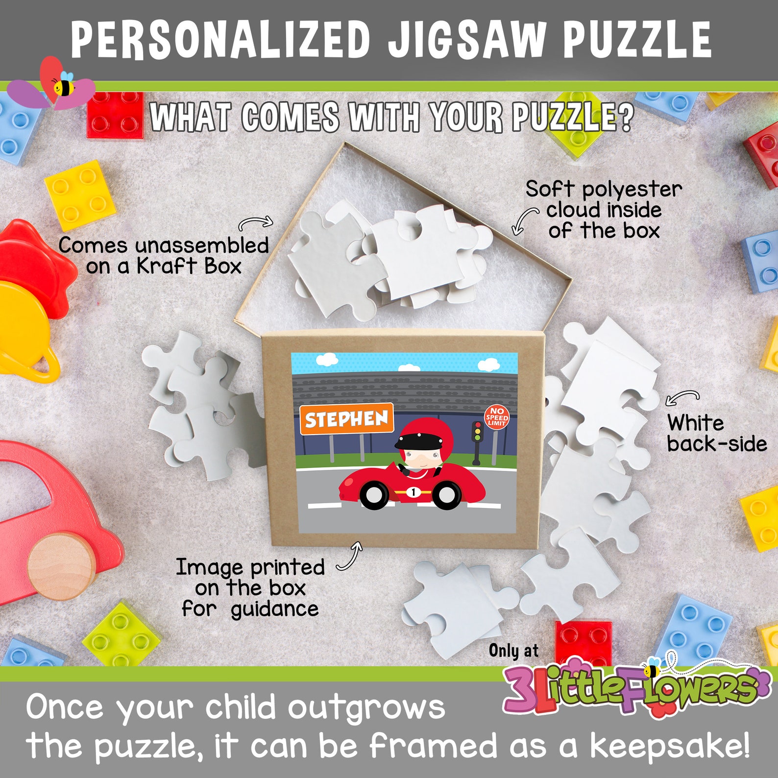 Race Car Puzzle - Personalized 8 X 10 Puzzle - Personalized Name Puzzle ...
